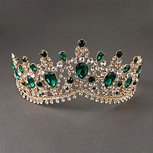 SWEETV Emerald Wedding Tiara for Women, Green Bridal Crown Princess Tiara Headband, Costume Party Accessories for Brithday Halloween Babyshower