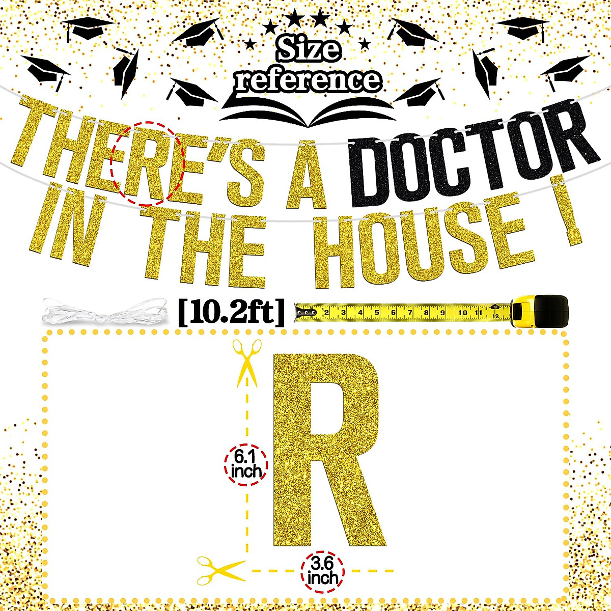 There's a Doctor in The House Banner, Congrats Doctor/Future Doctor, 2024 Medical College Graduation Party Decorations Supplies, Gold Glitter