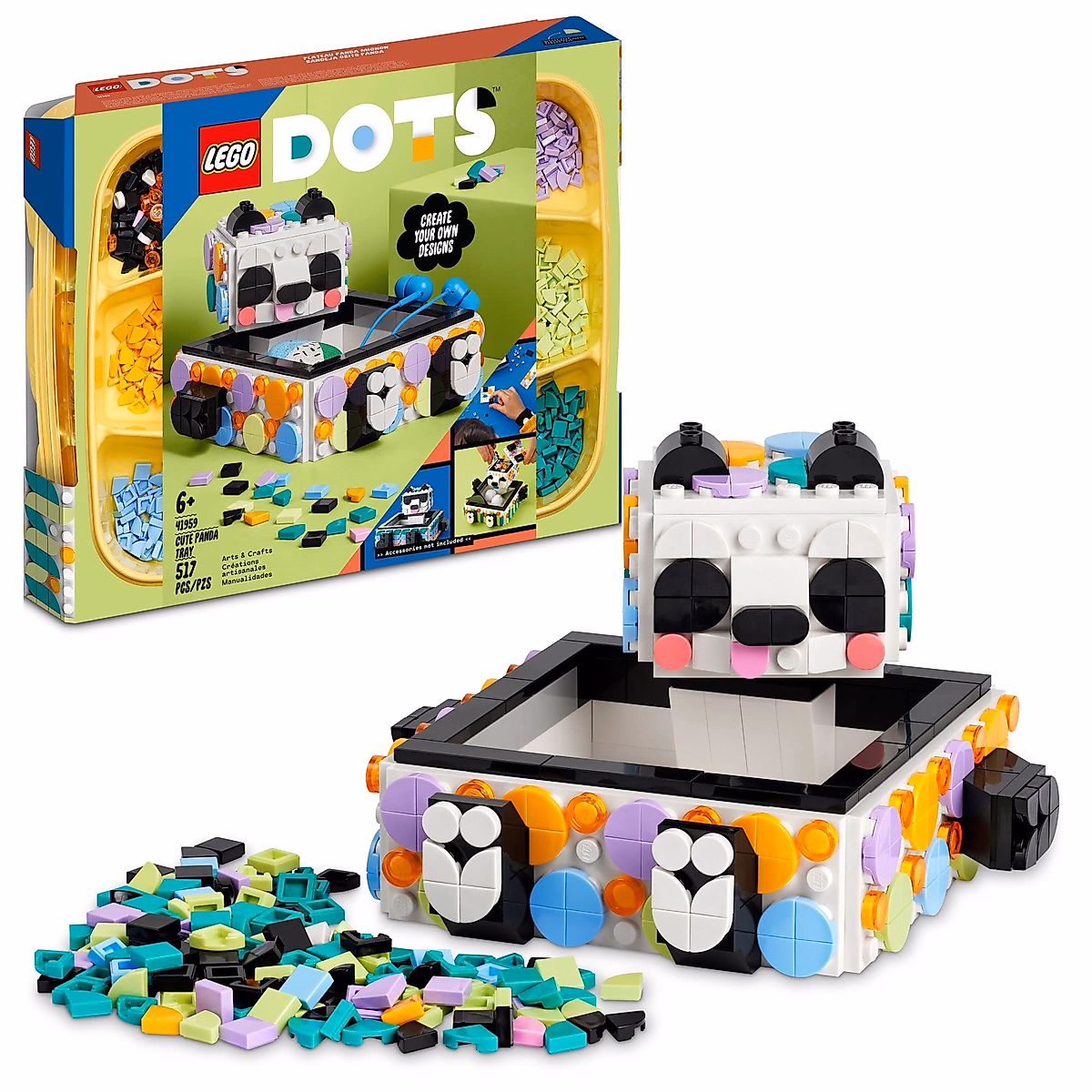 LEGO DOTS Cute Panda Tray 41959 Toy Crafts Set, DIY Jewelry Box, Desk Tidy or Storage Trays, Personalisable Animal Gift Idea for Kids Age 6 Plus