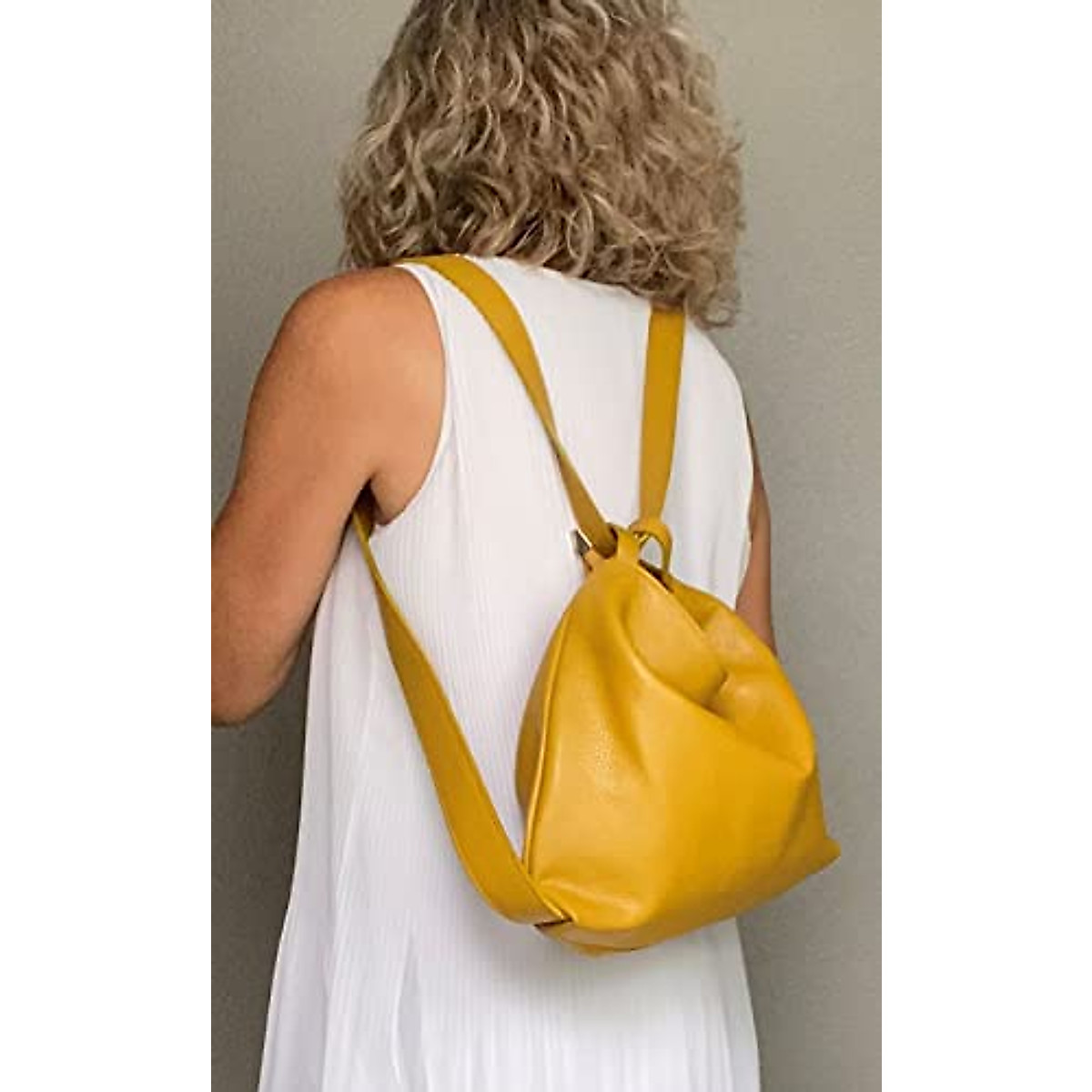LaGaksta Bria Convertible Leather Backpack Purse - Casual Travel Shoulder Bag (Mustard Yellow)