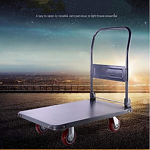 Portable Folding Handcart Flatbed Trolley Truck Trailer Small Trailer Heavy Duty Pure Steel Plate 6090 Weight About 500Kg Large Black Multi Function Folding Handcart