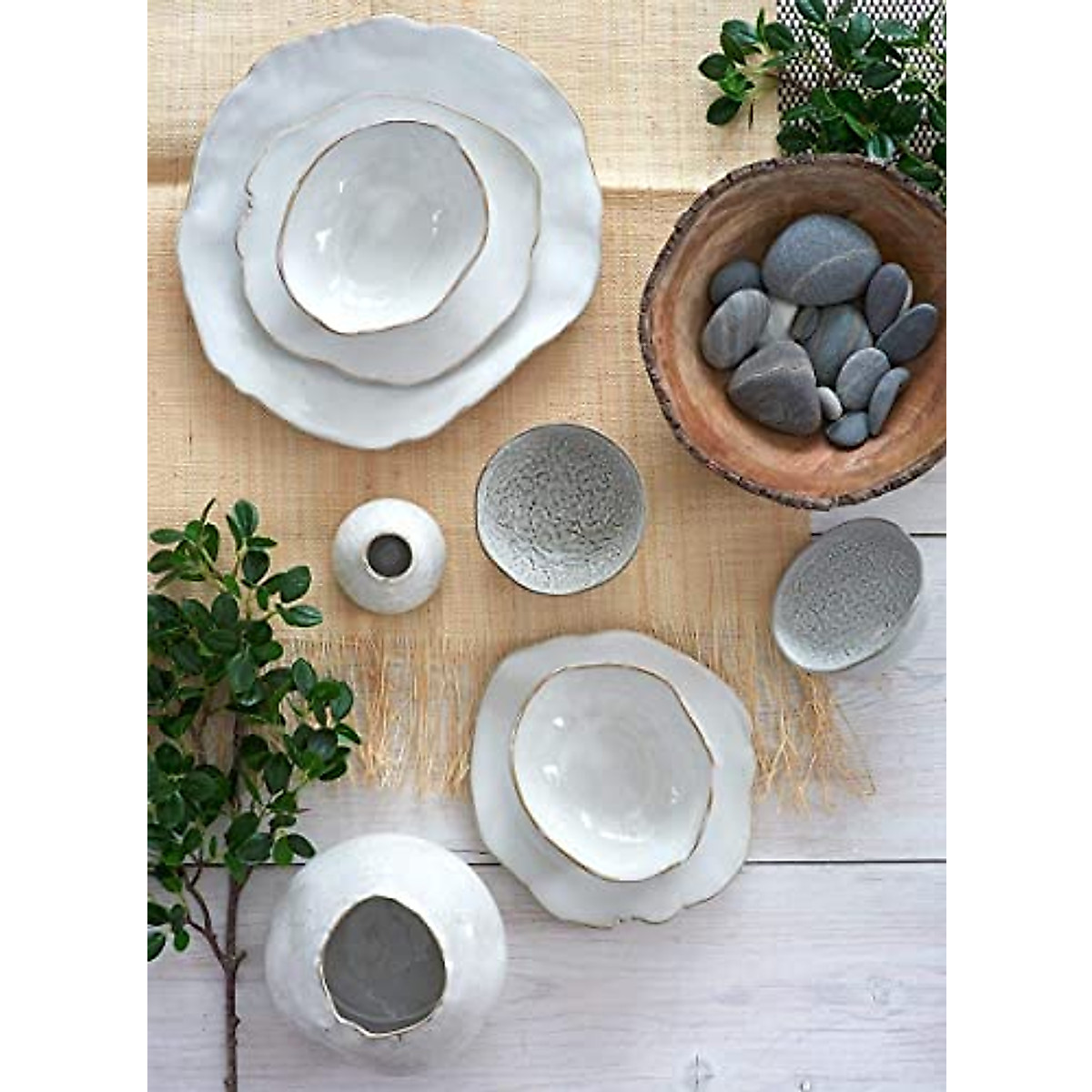 Serene Spaces Living Large Free-Form Edge Glazed Ceramic Bowl, Centerpiece for Vintage Weddings, Events, Measures 6" Long, 5.5" Wide, 2.75" Tall