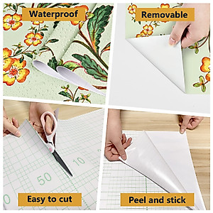 HotDecor 24"x118"Yellow Floral Wallpaper Peel and Stick Floral Contact Paper for Cabinets Walls Flower Wallpaper for Bedroom Bathroom Wall Paper Removable Botanical Wallpaper Mural Vinyl Roll