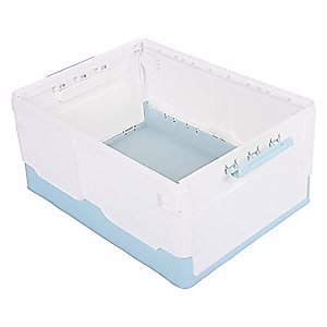 Atezch_ Collapsible Storage Bins with Lids Folding Plastic Stackable Utility Crates Container Organizer Cube for Home Office Closet (Blue)