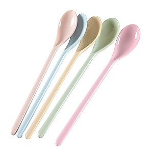 ccHuDE 5 Pcs Long Handle Melamine Spoons Colorful Coffee Spoons Cocktail Stirring Spoons Yogurt Mixing Teaspoon for Ice Cream Milk