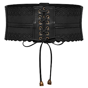 Black Lace-up Corset Elastic Retro Cinch Belt Waist Belts for Women Plus Size Black 2XL