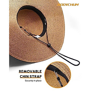 Womens Wide Brim Straw Sun Hat UV Protection UPF50 Foldable Beach Hat Floppy Packbale Summer Hat Travel(Khaki)
