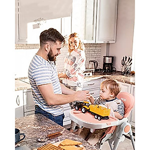 HEAO Adjustable 7 Height 5 Reclining Angle Foldable Baby High Chair with 360 Degree Rotating Wheels, 3 Footrest Positions, and Removable Tray, Pink