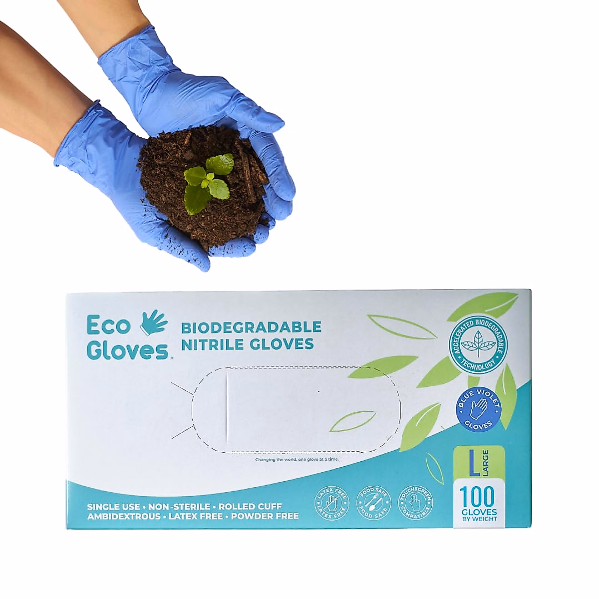 Eco Gloves Eco-friendly Biodegradable Nitrile Disposable Gloves, Powder Free, Latex Free | Food Prep, Beauty, Tattoo, Cleaning 100PCS/Box (Pack of 100, Medium)