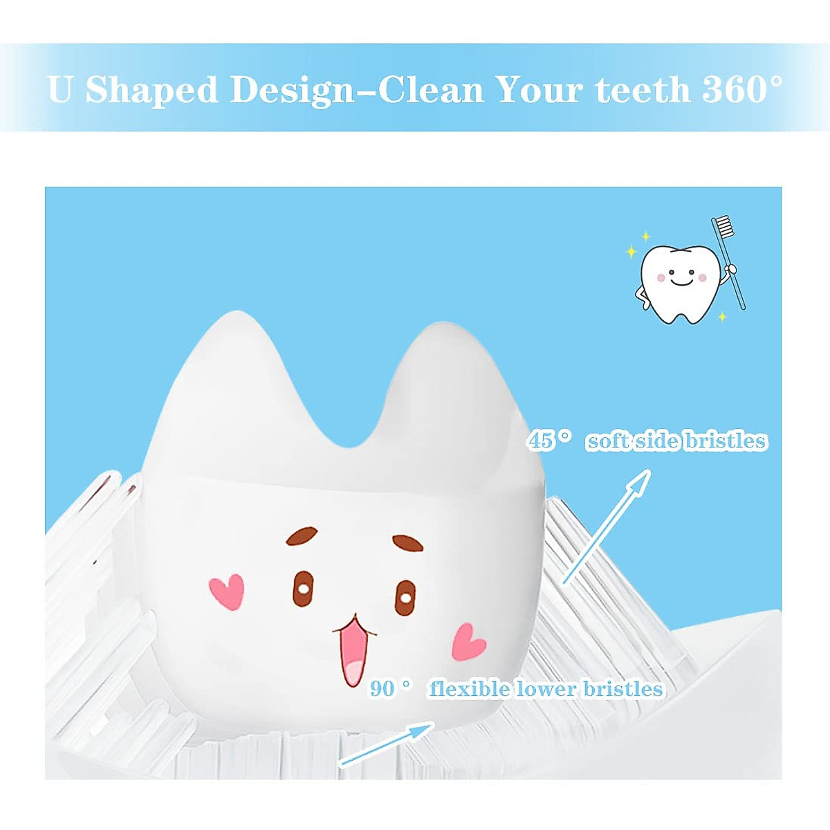 BIOSON 4 Packs Kids U Shaped Toothbrush with Silicone Bristles Massage Toddler Toothbrush, 360° All-Round Oral Cleaning Tooth Brush Whole Mouth U-Shaped Training Toothbrushes for Kids Childrens