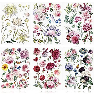 6 Sheets Spring Flowers Rub on Transfers Vintage Rose for Furniture Bird Flower Rub on Decals Wood Crafts DIY Arts Large Transfer 16 x 12 Inches(Flower Style)