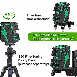 Laser Level Self Leveling, 2D Green Cross Line for Construction and Wallpaper/Flooring/Cabinet Installation, Rechargeable Li-ion battery, Magnetic Pivoting Base, Remote Controller by Excited Work