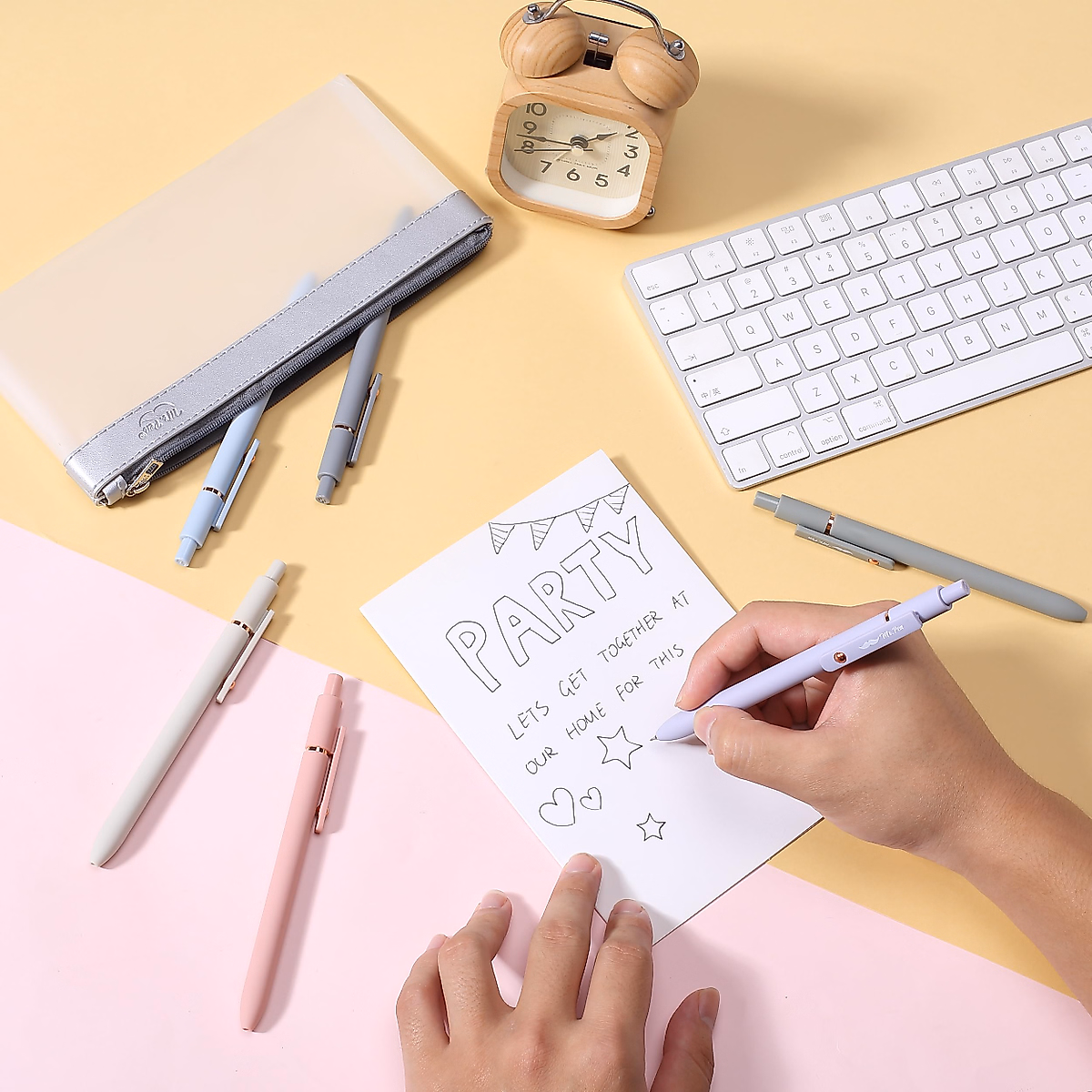 Mr. Pen- Retractable Gel Pens with Rose Gold Ring and Ball, 6 Pack, Morandi Barrels, Japanese Black Gel Pens, Fast Dry, Gel Pens Fine Point 0.5mm, Smooth Writing Aesthetic Pens for Journaling