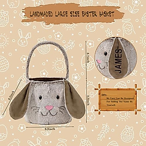 THOVSMOON Easter Bunny Basket,Cute Easter Bucket Bags with Rabbit Ears for Easter Eggs Hunting,Easter Decorations,Candy Gifts Storage (Brown/White)