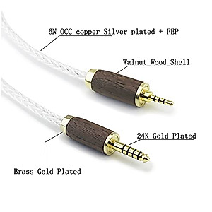 NewFantasia 2.5mm Balanced Male to 4.4mm Balanced Male Headphone Audio Adapter Cable 8 Cores 6N OCC Copper Single Crystal Silver Plated Wire Walnut Wood Shell 2.5mm to 4.4mm Male 4.9ft