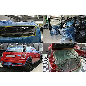 Plastic Sheeting Automotive Masking Tape - Multi Size Pack - No Residue Painters Plastic Drop Cloth for Painting - Plastic Paint Tape and Drape - Pre-Taped Masking Film (65 Feet) (3 of Set (35.4 in))