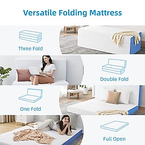 Jamdok 6-Inch Tri Folding Gel-Infused Memory Foam Mattress with Storage Bag and Mattress Protector, Floor Mattress for Guest, Playing, SUV Camping Mattress,Full (75“x 54“x 6“)…