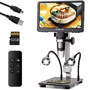 Elikliv EDM9 Pro 7" HDMI Digital Microscope, 1200X Coin Microscope for Adults,1080P Soldering Microscope,16MP Coin Magnifier,IPS Screen,10 LED Lights, Compatible with Windows/Mac OS