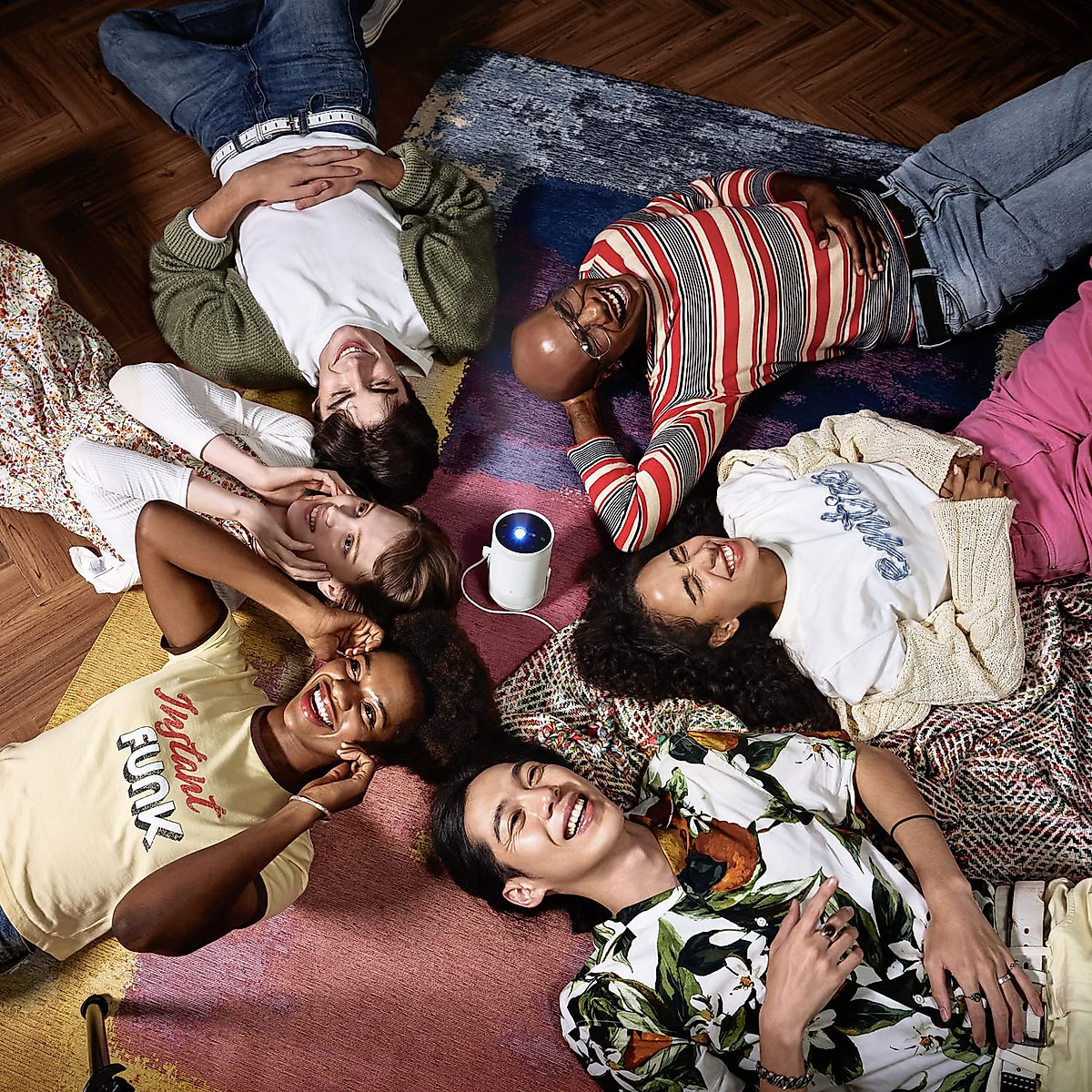 Samsung The Freestyle Projector, Up to 100" Screen, Smart TV, 360 Degree Sound (SP-LSP3BLAXZA) Bundle with The Freestyle Projector Skin (Coyote Beige), 2YR CPS Protection Pack and HDMI Cable