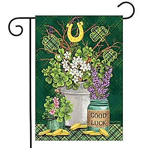 Briarwood Lane Lucky Potted Shamrocks St Patricks Day Garden Flag - 12.5" x 18" - Irish Garden Flag - Celtic Garden Flag - Saint Patricks Day Garden Flag - Celtic Shamrock Garden Flag - Irish Flag