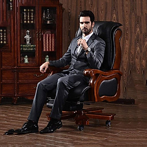 WYKDL High-Back Leather Executive Swivel Adjustable Swivel Office Desk Chair with Armrests Lumbar Support Desk Ergonomic Chair Chair Home Office Chair Reclining Swivel Chair Boss Chair