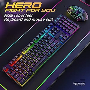 MAOSUO T6RGB Luminous Wired Gaming Keyboard and Mouse Set with Large Mouse Pad USB Colorful Backlit Easy-to-Operate Mechanical Feel Keyboard Accessories Kit for Laptop Computer Gamer Work