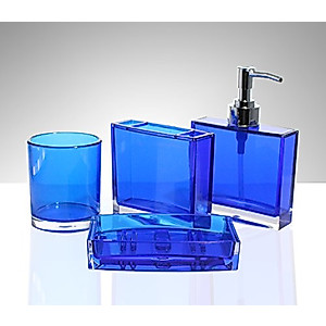 4-Piece Translucent Blue Bathroom Accessory Set | Tumbler, Toothbrush Holder, Soap Dispenser and Dish | Made with Durable Acrylic | Modern Decor | Bathroom Organizer
