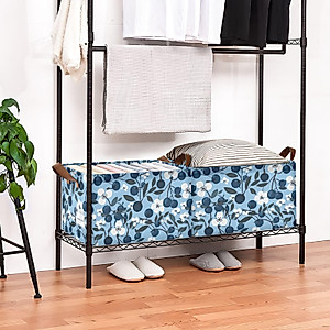 RunningBear Blueberry White Flowers Large Storage Bins Storage Basket for Shelves Closet Storage with Handles for Organization