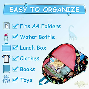 VASCHY Dinosaur Backpack for Boys, Kids Water Resistant Lightweight Backpack for Toddlers Daycare Preschool Blue