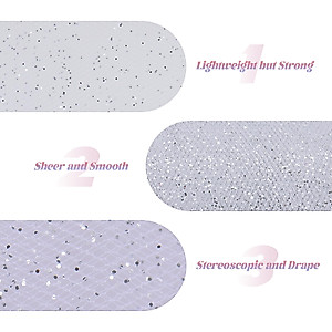 Glitter Tulle Rolls 6” by 50 Yards Sparkle Tulle Fabric Ribbon Sequin Tulle Netting Rolls for DIY Tutu Skirt Wedding Birthday Party Decoration (White/Silver-New)