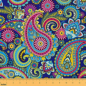 Feelyou Paisley Upholstery Fabric for Chairs, Boho Paisley Floral Fabric by The Yard, Bohemian Exotic Indian Floral Decorative Fabric for Upholstery and Home DIY Projects, 1 Yard, Yellow Pink