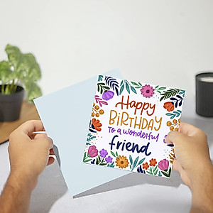Huxters Birthday Card – Best Friend Birthday Cards with Floral Print –Birthday Cards for Her – Gifts for Women – Luxurious Print with Vivid Colours – Recyclable Envelope – 148 x 148mm (Friend)