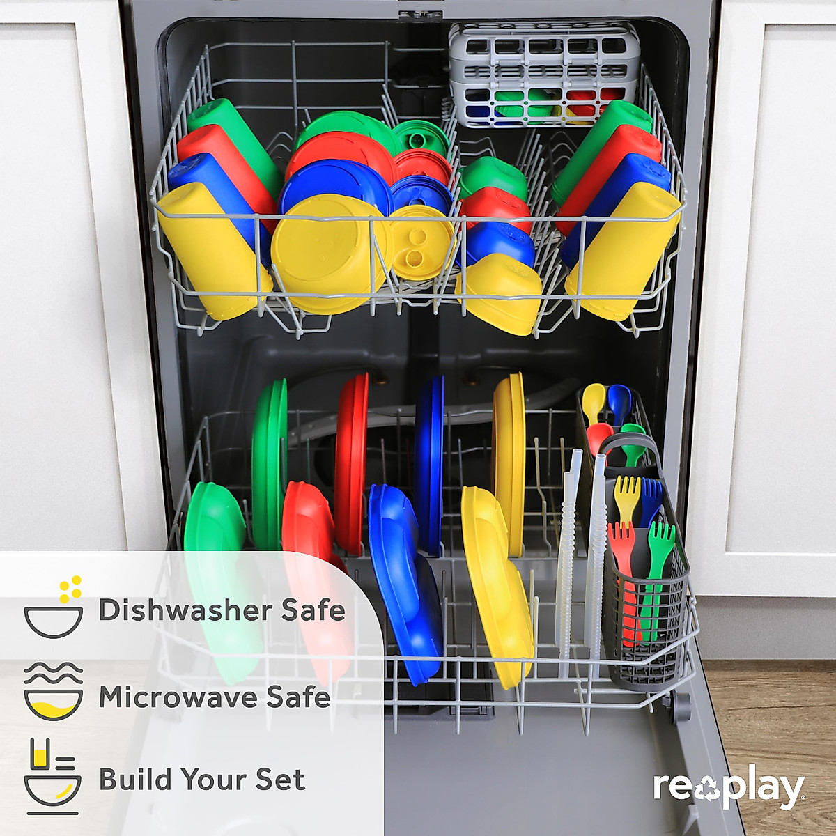 Re-Play Made in USA 10 Oz. Sippy Cups for Toddlers, Pack of 6 - Reusable Spill Proof Cups for Kids, Dishwasher/Microwave Safe - Hard Spout Sippy Cups for Toddlers 3.13" x 6.25", Multicolored