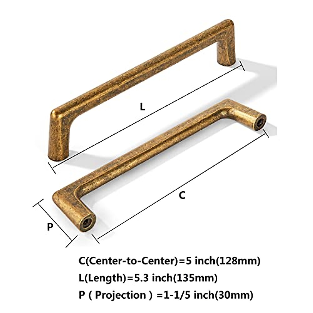 khtumeware 6 Pack 5 Inch(128mm) Hole Centers Vintage Antique Brass Kitchen Cabinet Pulls, Aged Brass Drawer Pulls Kitchen Cabinet Hardware for Cupboard Drawer Handles Dresser Retro Pulls