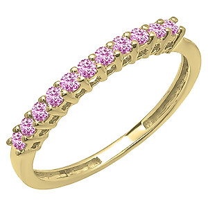 Dazzlingrock Collection Round Pink Sapphire Stackable Wedding Band for Women in 10K Yellow Gold Size 7.5