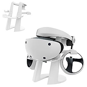 AMVR VR Stand for Quest 2, VR Headset and Touch Controllers Display Holder for Quest 2, PSVR 2, Quest, Rift, Rift S or Valve Index (White, Just VR Stand)