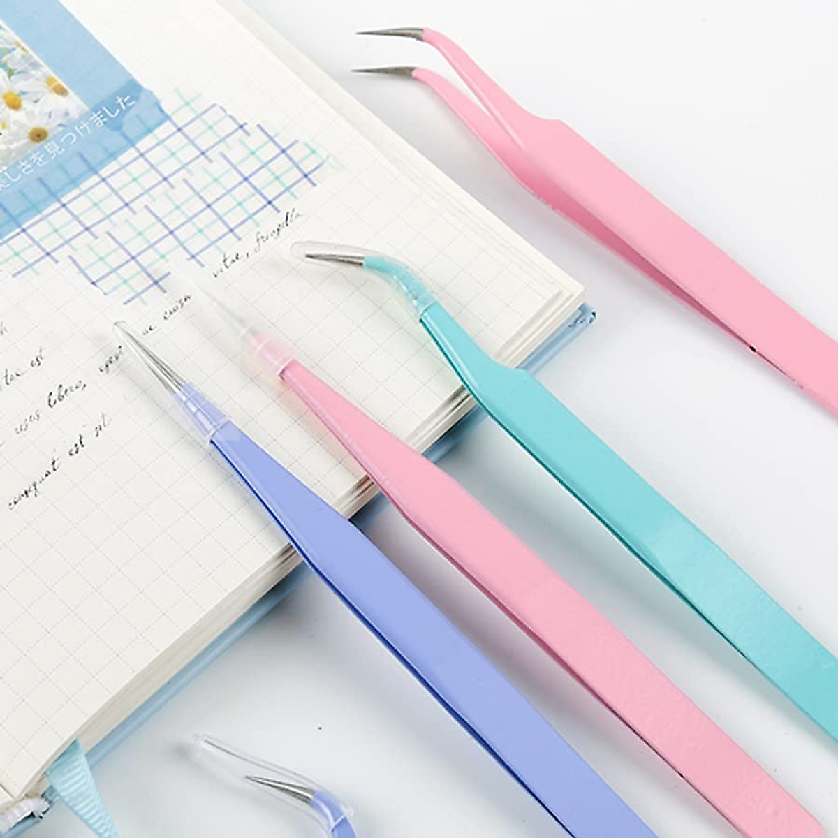 ARFUKA Tweezers Eyelash Extension Tweezers Set Stainless Steel Straight and Curved Tip Tweezers for Nail Art Sticker, Eyelash Extensions, Craft, Jewelry Pack of 6