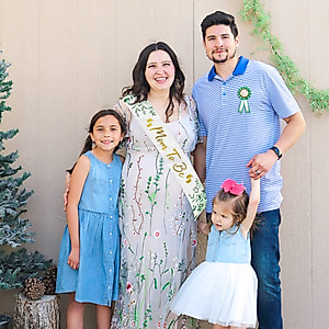 Neutral Sage Green Mom to Be Sash Baby Shower Dad To Be Pin, Gold Glitter Letters Eucalyptus Leaves Greenery Satin Sash Corsage for Pregnant Mommy Gift Party Decorations