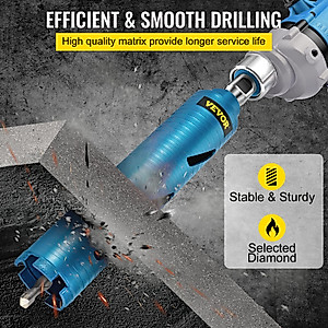 VEVOR Core Drill Bit, 2.5" / 63.5 mm Diameter 5/8"-11 Threaded, 9.5" / 241.3mm Depth Diamond Dry Coring Bore Tool with a Pilot Bit & 4.5" Blade, Masonry Hole Saw Bits for Hard Concrete Brick and Block