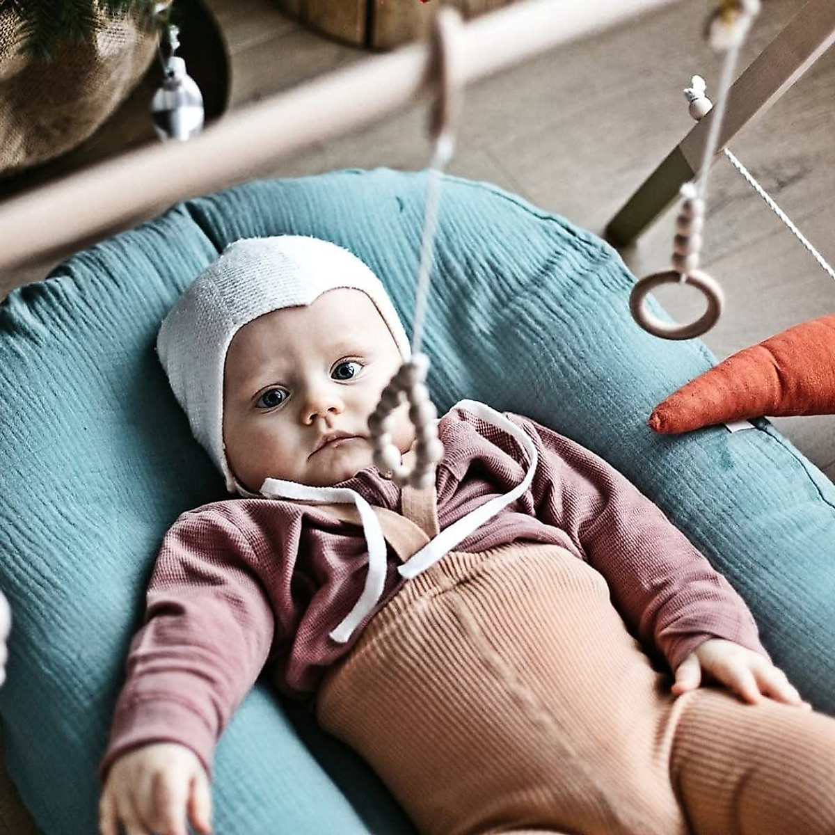 2 Pack Baby Lounger Cover for Newborn, Organic Cotton Muslin Lounger Pillow Case for Babies, Snug Fitted Removable Slipcover, Babynest Cover for Boys & Girls (Orange & Blue)