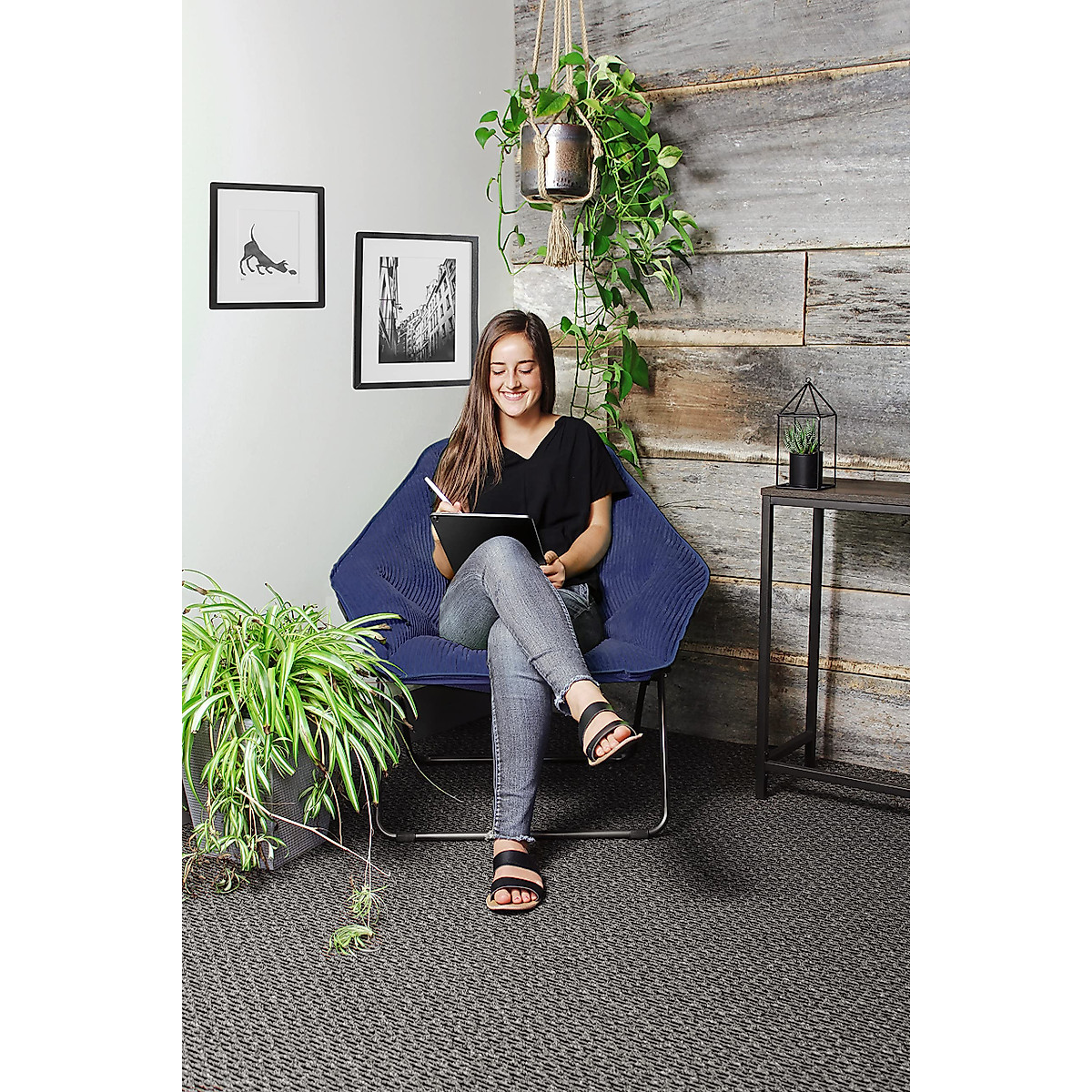 Zenithen Indoor Foldable Portable Plush Hexagon Folding Dish Chair, Perfect for Bedrooms, Dorm Rooms, and Living Rooms, Use for Reading, Studying, Gaming, Navy Blue (Pack of 2)