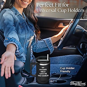 shop4ever My Favorite Niece Gave Me This Tumbler Engraved Insulated Stainless Steel Tumbler with Handle, Lid, and Straw 40 oz. Funny Gift for Aunt or Uncle (Black)