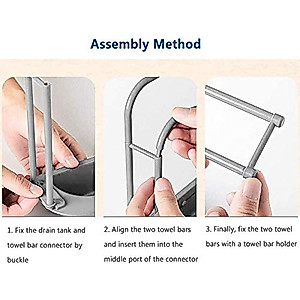 Gohfeoeo Telescopic Sink Storage Rack Adjustable Sink Organizer Sink Storage Sponge Soap Holder with Dishcloth Hanger Expandable Storage Drain Basket for Home Kitchen(Gray)