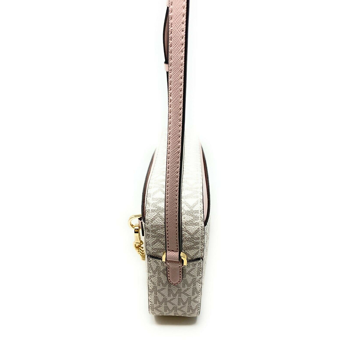 Michael Kors Jet Set Saffiano Leather Crossbody Bag (Vanilla Sig Powder Blush)