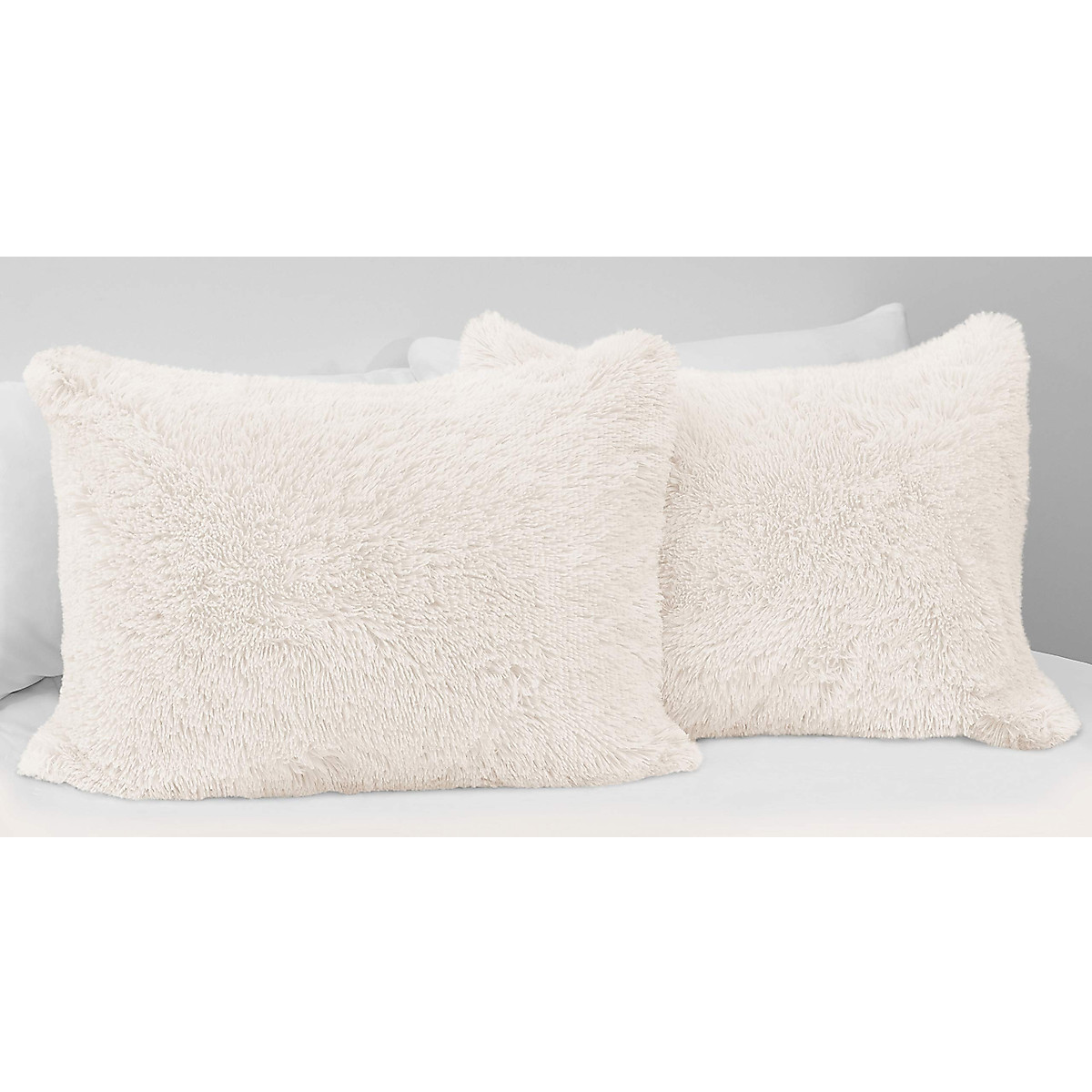 KB & Me Sweet JoJo Designs Boho Off White Fuzzy Faux Fur Plush Duvet Comforter Cover and Sham 3 pc. Soft Shaggy Fluffy Full/Queen Size Bedding Set Ivory Cream Luxury College Dorm Teen