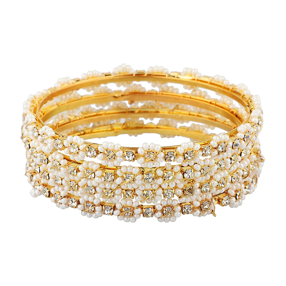 Efulgenz Pearl Bangles for Women Indian Bangles Faux Pearl White Pearl Indian Bangles Crystal Traditional Wedding Bracelet Bangle Set Bolloywood Jewelry