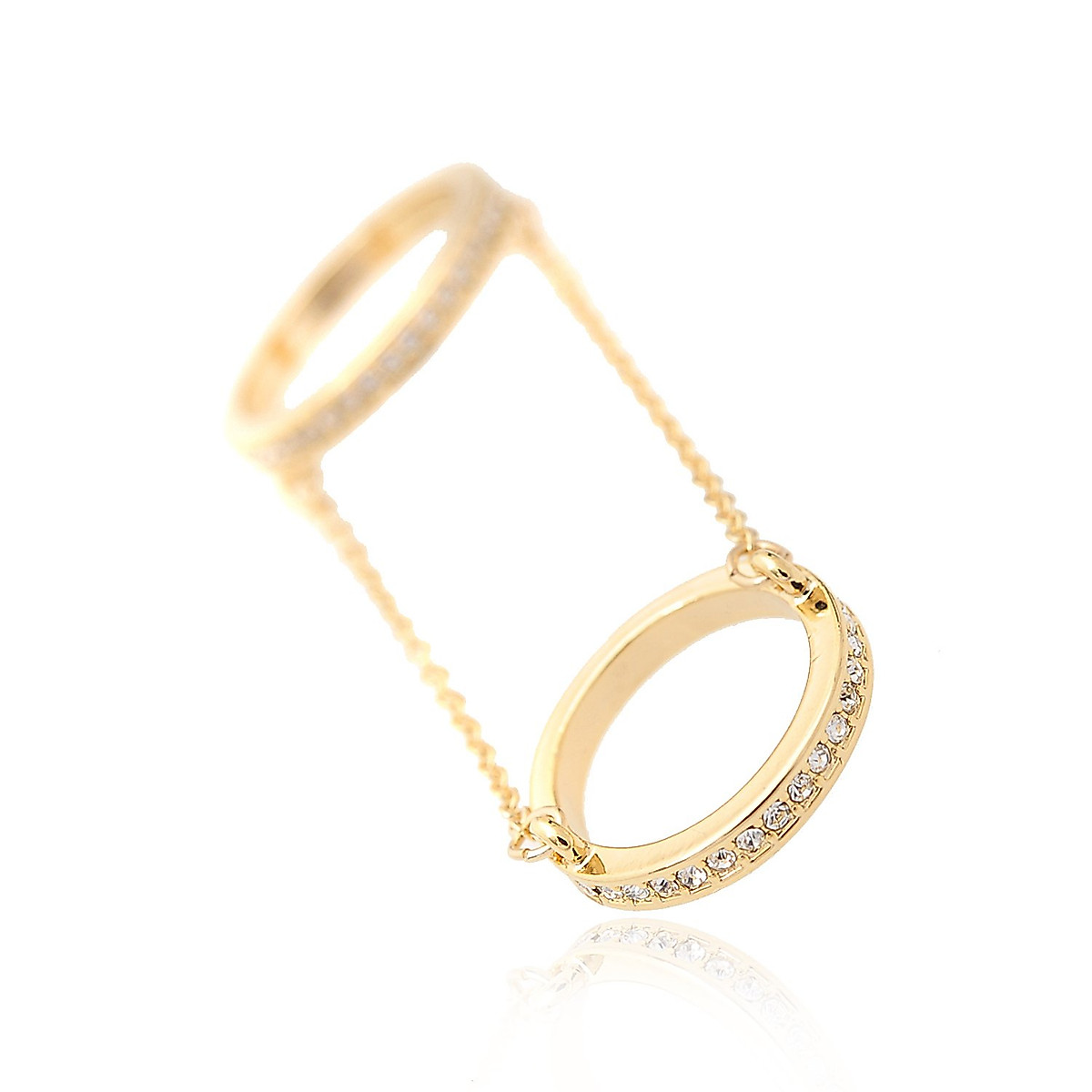 Spinningdaisy Crystal Double Layer with Chain Knuckle Ring (Gold Plated)