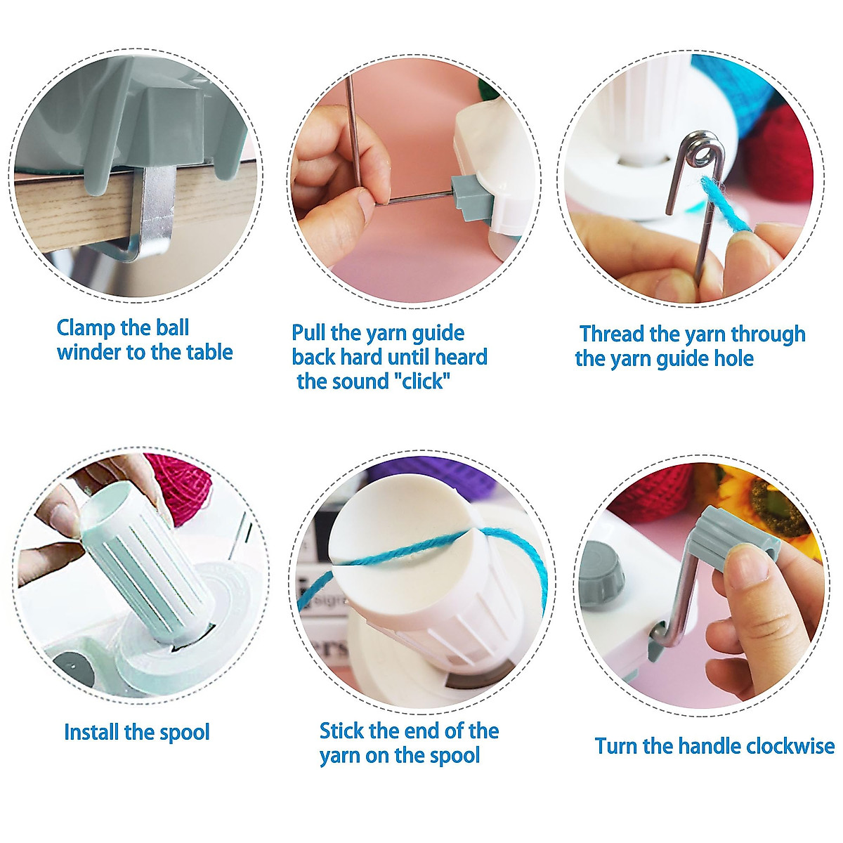 Yarn Ball Winder Hand Operated Winding Wool Winder Machine Yarn String Ball Winder, Convenient Ball Winder for Yarn Tabletop Clamp, White and Gray