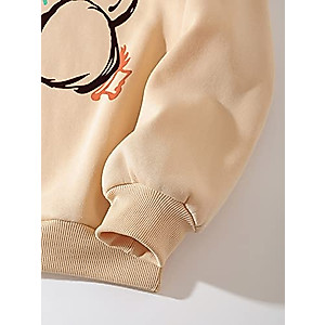 Floerns Women's Letter Graphic Print Long Sleeve Sweatshirt Pullover Tops Khaki M