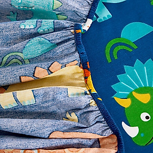 Wake In Cloud - Dinosaur Bed Sheets for Boys, 100% Cotton, 4-Piece Sheet Set Kids, Cute Jurassic Dinosaur Velociraptor Animal Pattern Printed Bedding, Deep Pocket, Navy, Full Size